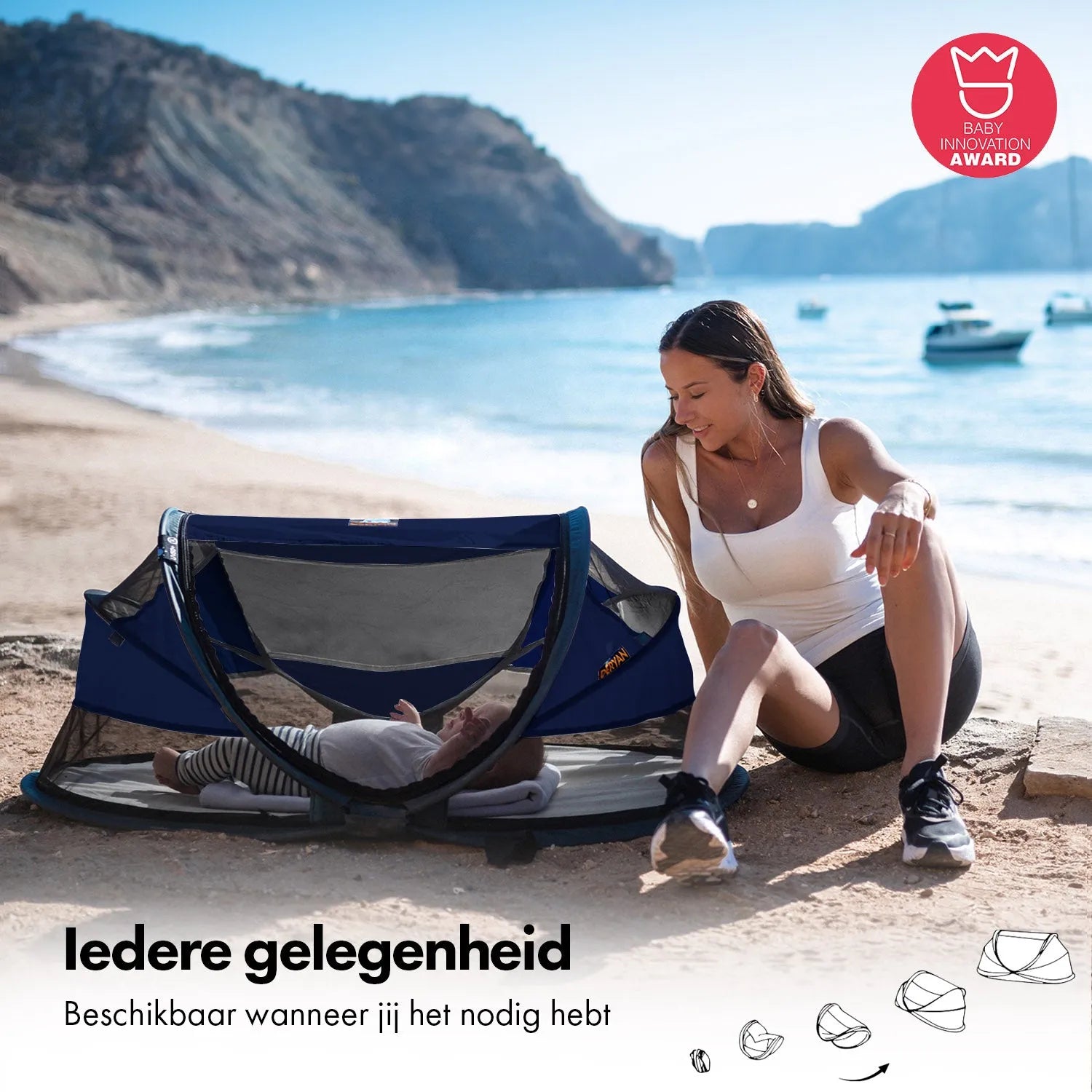 DERYAN Pop-Up Campingbedje voor iedere gelegenheid - Baby Luxe Navy